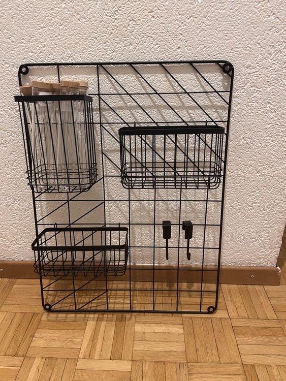 Black Metal Wall Storage Rack Organiser Baskets Hooks (Neu (gemäss ...