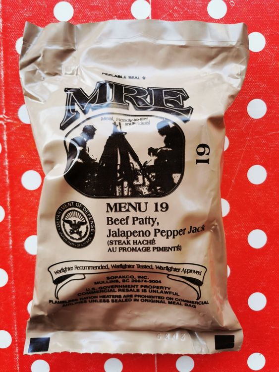 Original US Army MRE Menu #19 Jalapeño Beef Insp. 2/25 (Neu und ...