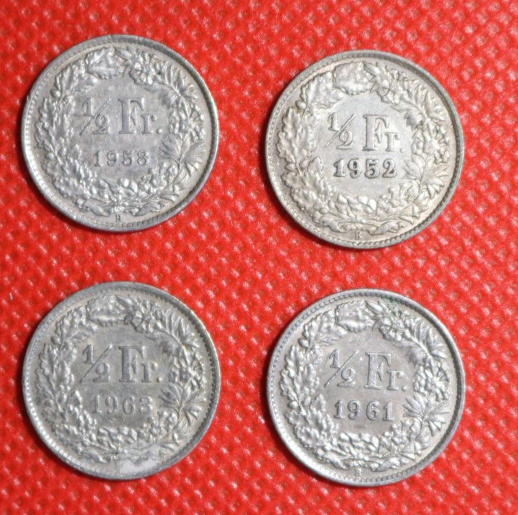 50 Rappen Lot Silbermünzen 1952, 1958, 1961, 1963 (Gebraucht) in ...