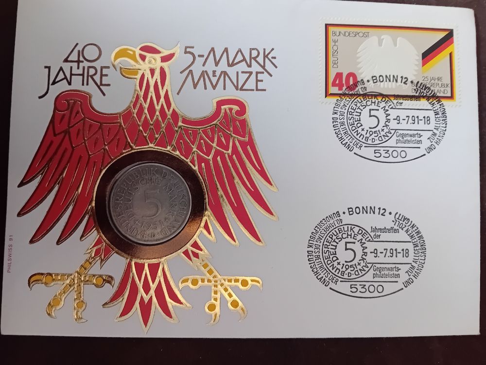 Deutschland - 40 Jahre 5 Mark - Münzbrief, SILBER 5 DM 1951 (Gebraucht) in Muralto für CHF 6.95 ...