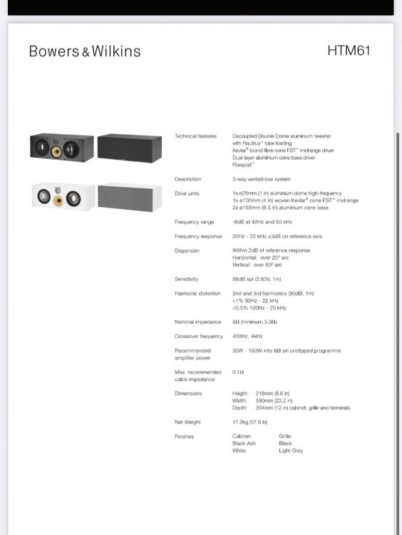 Bowers hin 61 S2 Center Black Lieferung gratis (Gebraucht) in Thun für ...