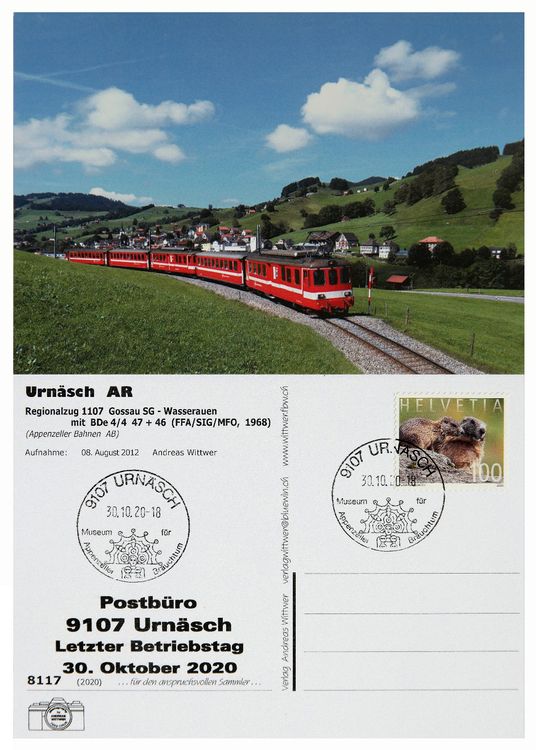 Urnäsch AR Appenzell Letzttag Post Bahn Appenzellerbahn AB (Neu (gemäss Beschreibung)) in Bern ...