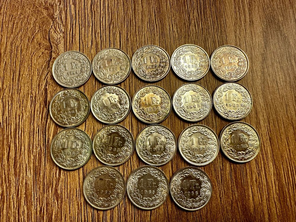 18x Silbermünzen CHF 1 Franken 1944 - 1967 (Gebraucht) in Thun für CHF 46 – mit Lieferung auf ...
