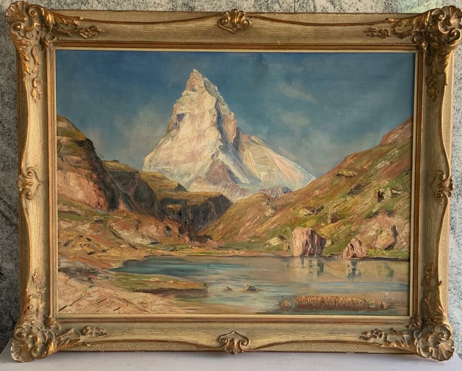 Großes Gemälde Berglandschaft Matterhorn Signiert | Kaufen auf Ricardo