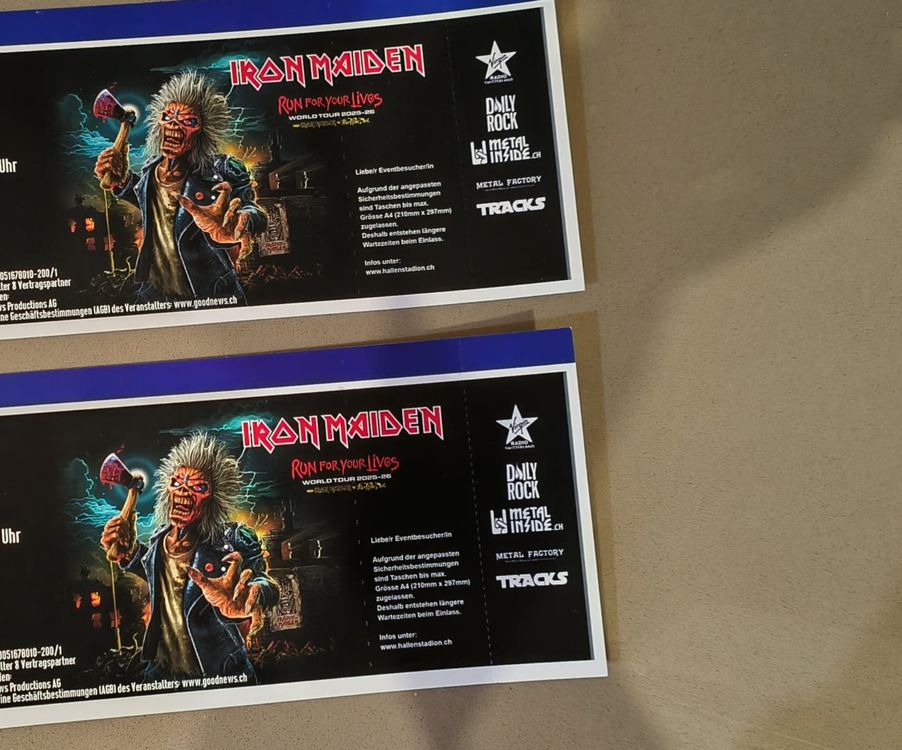 2 Iron Maiden Tickets, Stehplätze (Neu und originalverpackt) in Riva ...