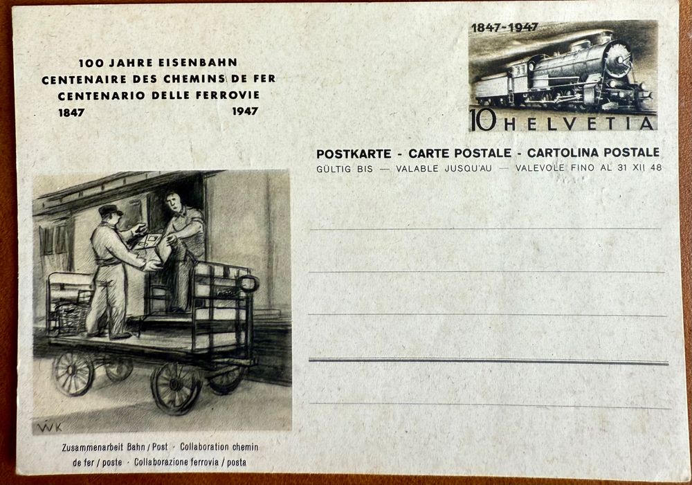 100 Jahre Eisenbahn 1947 Bildpostkarte (Gebraucht) in Lutry für CHF 2 – mit Lieferung auf ...