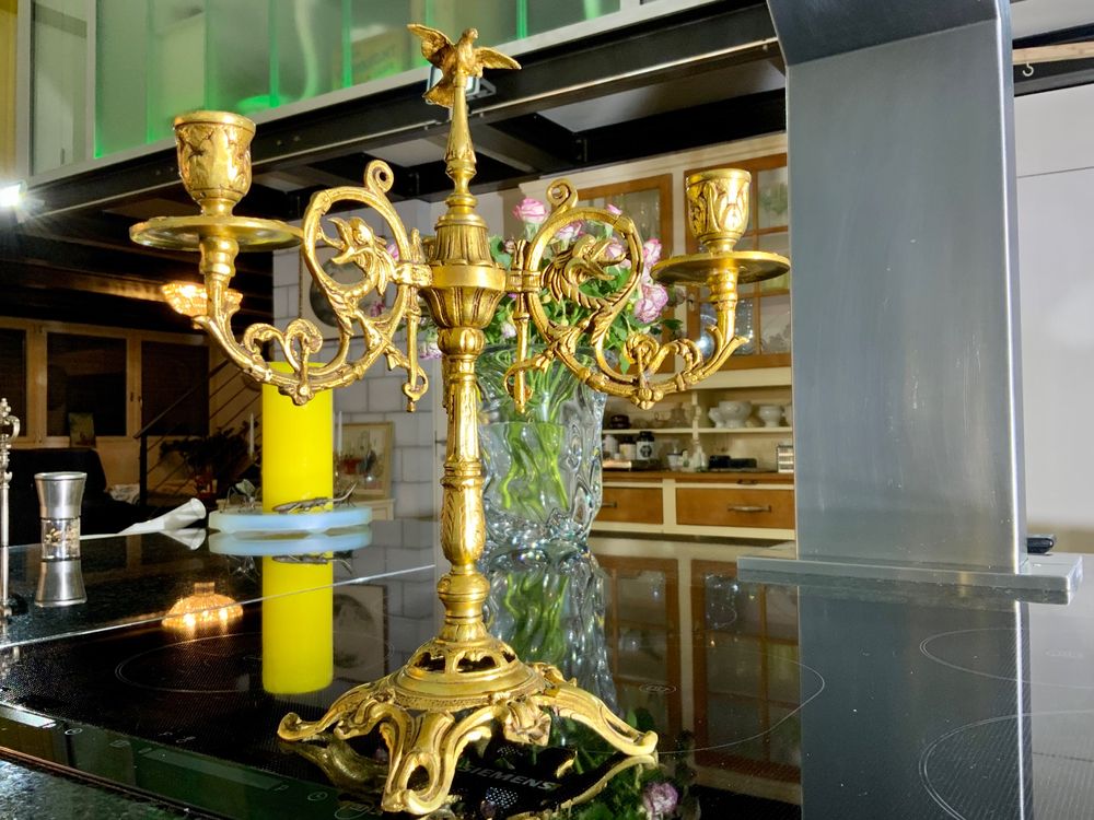 JUGENDSTIL KERZENHALTER BRONZE FEUER VERGOLDET FRANCE,1900 | Kaufen auf Ricardo