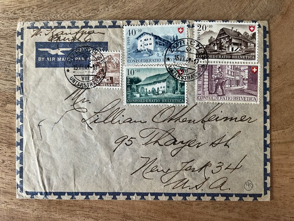 1949 Pro Patria Série sur Lettre pour les USA (Gebraucht) in Sottens für CHF 5 – mit Lieferung ...