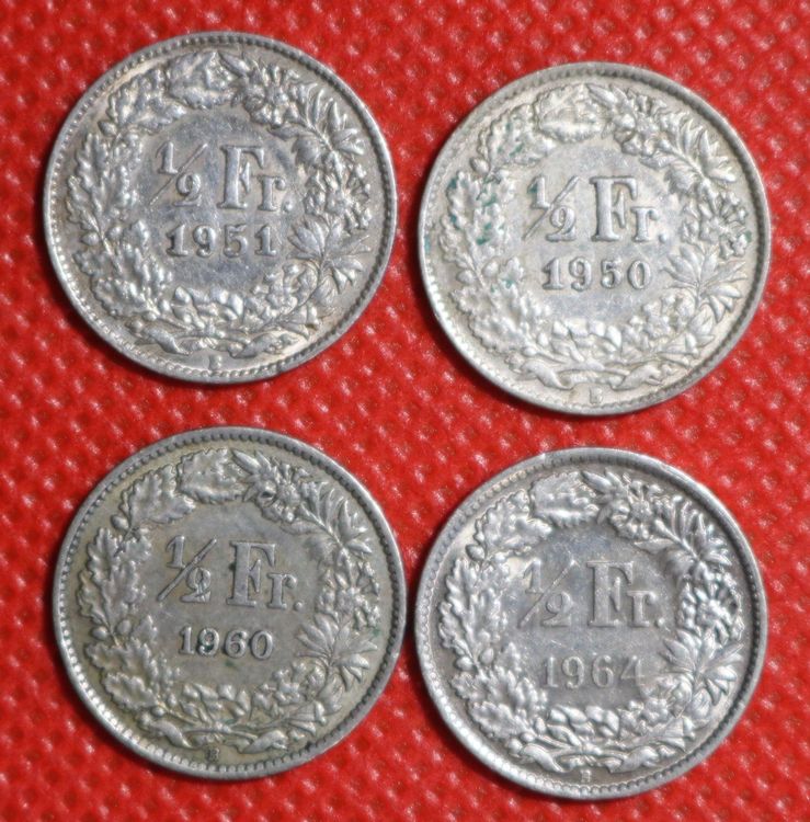 50 Rp. Lot Silbermünzen 1950, 1951, 1960, 1964 (A045) (Gebraucht) in Winterthur für CHF 5.4 ...