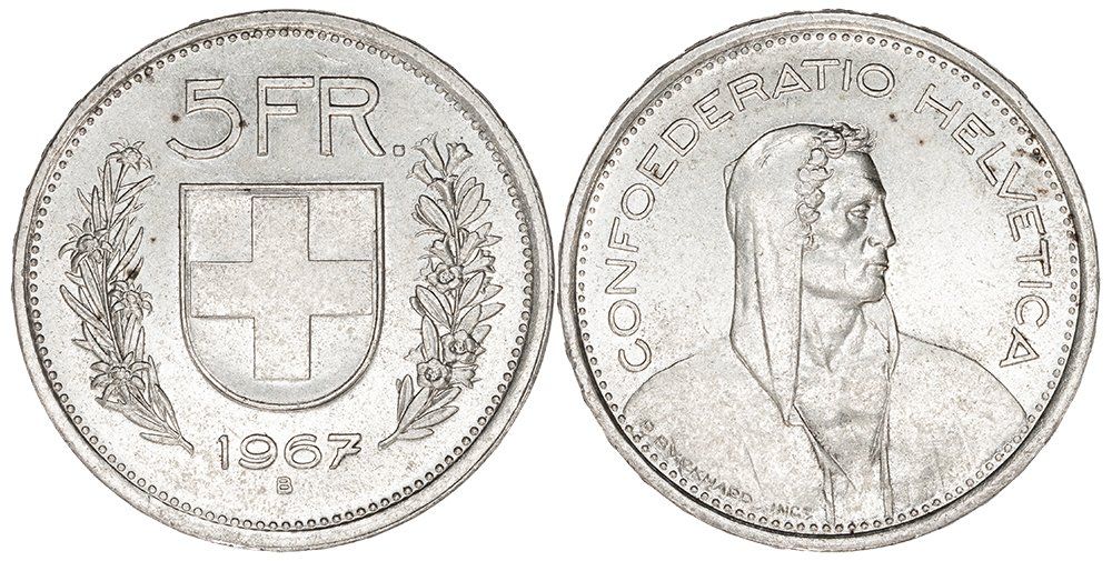 5 Franken 1967 mit 3* vor Gesicht (fast unzirkuliert) (Gebraucht) in Kollbrunn für CHF 56 – mit ...