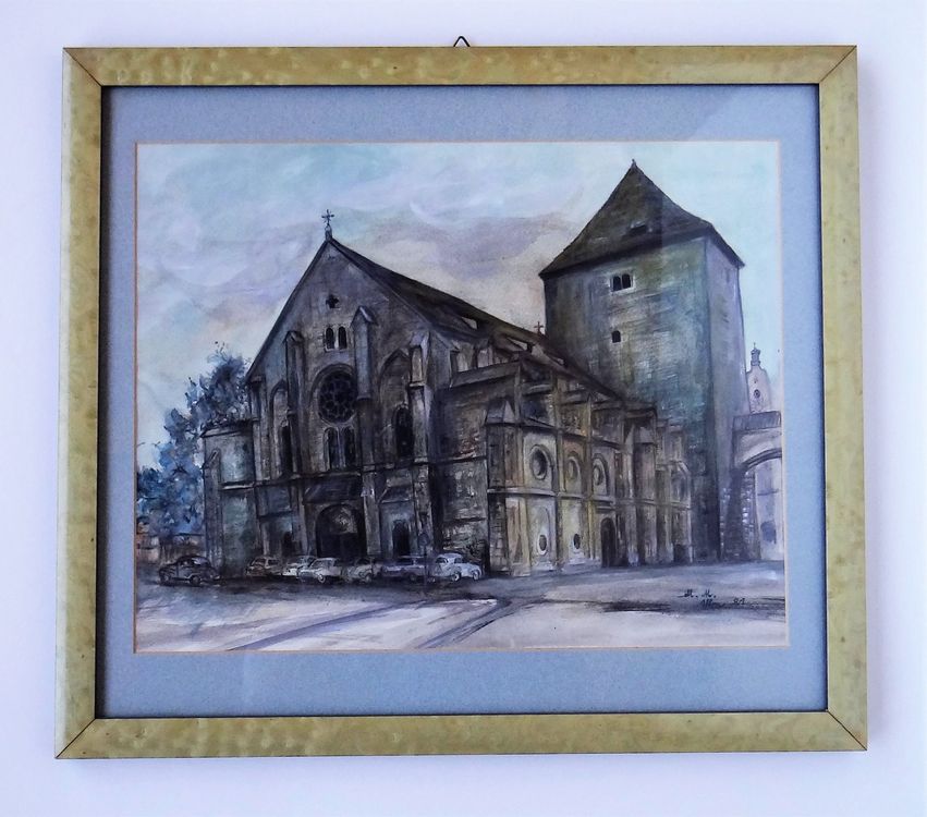 Aquarell / Farbstift Bild einer Kirche, sign u. dat. M M Ulm | Kaufen auf Ricardo