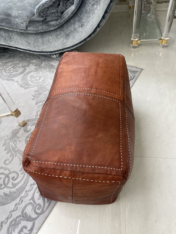 Leder Pouf / Sitzhocker,Braun aus Kamelleder (Neu (gemäss Beschreibung ...