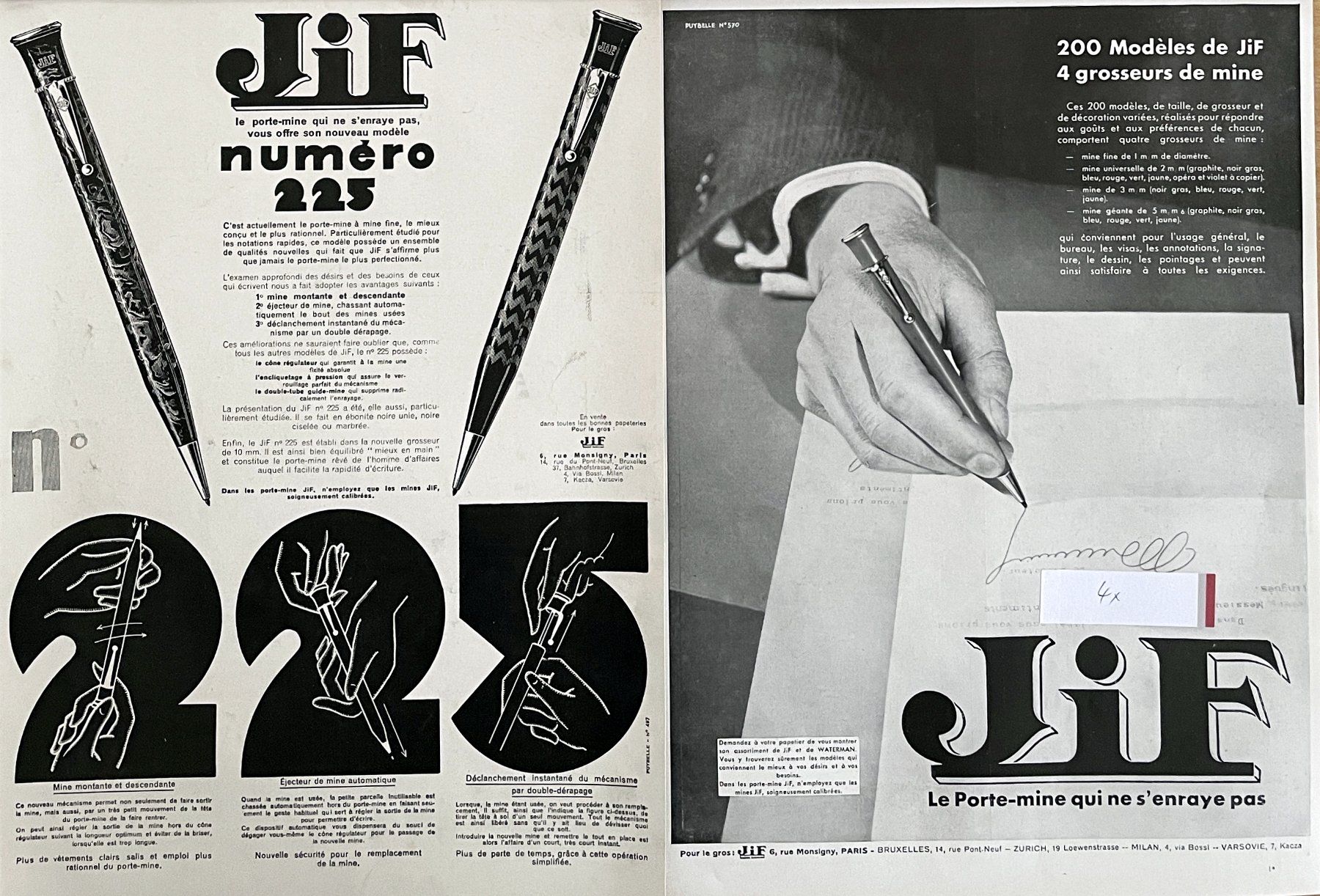Jif Bleistift - 4 alte Werbungen / Publicités 1930/32 (Gebraucht) in ...