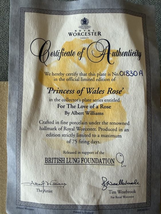 Royal Worcester "Princess of Wales Rose" Sammler-Teller (Neu (gemäss ...