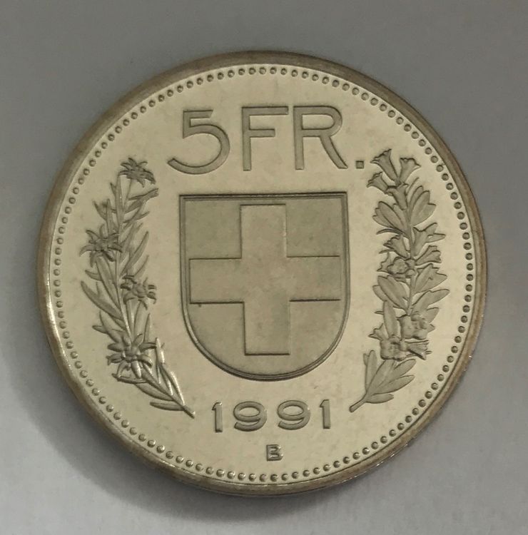 5 Franken 1991 Stempelglanz, **RAR** (Neu (gemäss Beschreibung)) in Gossau SG für CHF 85 – mit ...