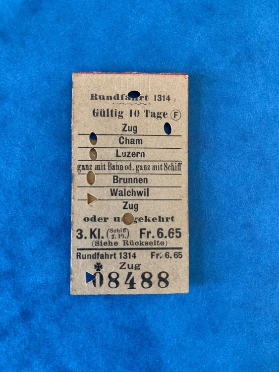 SBB Billet 1947 - 3.Klasse - Rundfahrt Zug - Luzern - Zug (Gebraucht) in Riehen für CHF 10 – mit ...