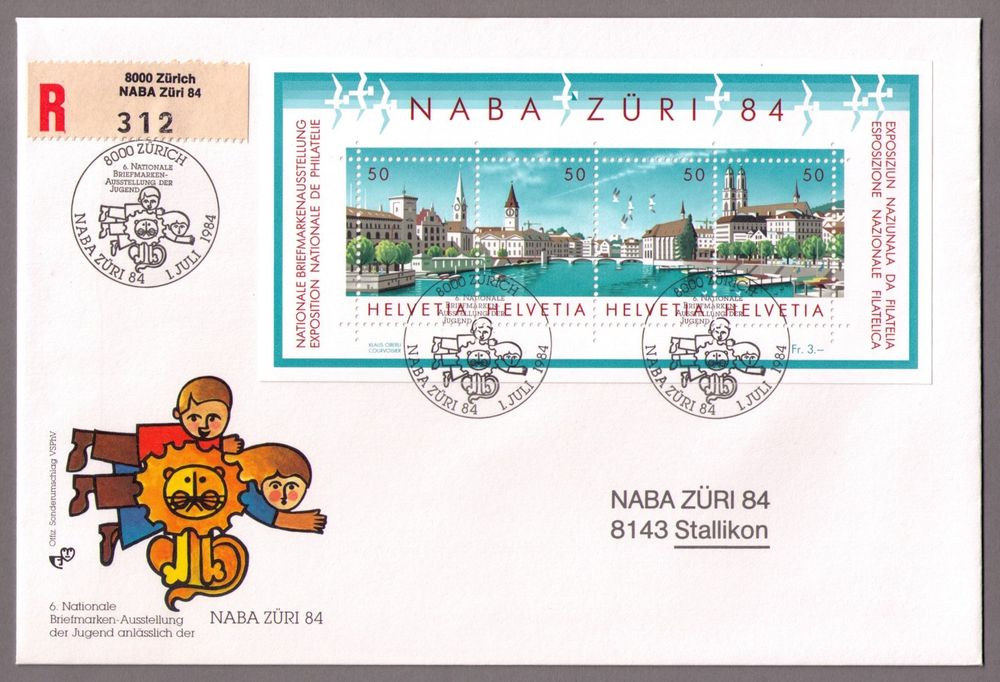 1984_NABA-Block ZÜRICH_OFFIZIELLER R-Bf. OK/VSPhV_SS 1.7.84 (Gebraucht) in Marthalen für CHF 2 ...
