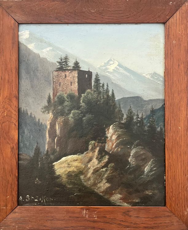 Antike Berglandschafts Gemälde mit eine Turm , Unl. Sig. (Gebraucht) in Root für CHF 15 – nur ...