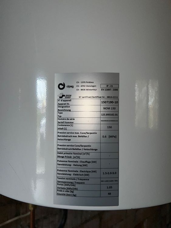 Boiler von cipag (Gebraucht) in Langenthal für CHF 130 – nur Abholung auf Ricardo kaufen