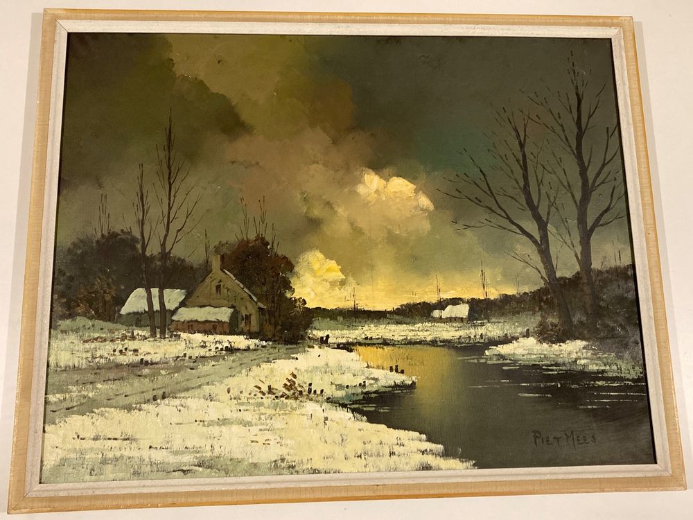 Piet Mees Landschaftsgemälde signiert mit Fluss, Schnee (Gebraucht) in ...