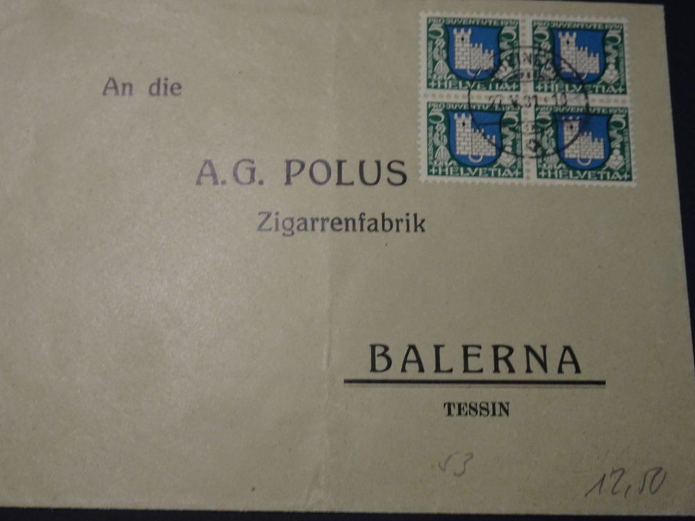 27.V.31.; POLUS BALERNA MIT RARER VIGNETTE AUF DER RÜCKSEITE (Gebraucht ...