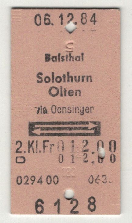 Billet SBB-CFF / Balsthal-Solothurn Olten (Gebraucht) in La Tour-de ...