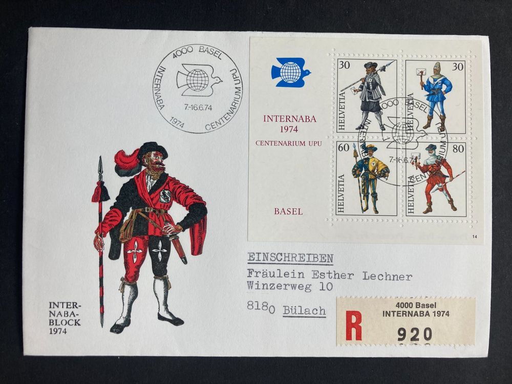 Schweiz 1974 R-Brief Sonderstempel Internaba Block (Gebraucht) in Liestal für CHF 3 – mit ...