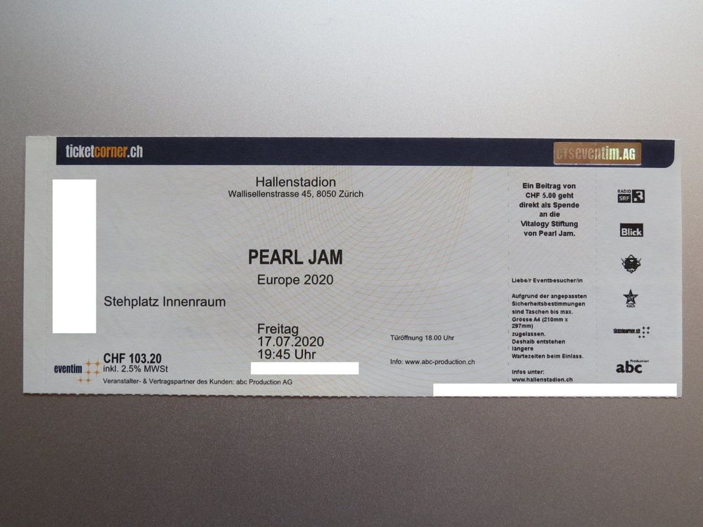 PEARL JAM Ticket Stehplatz (Neu (gemäss Beschreibung)) in Killwangen ...