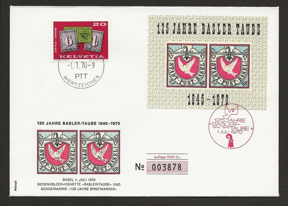 Basler Tübli Taube Block 125 Jahre Dybli Tübchen 1845 - 1970 (Neu (gemäss Beschreibung)) in ...