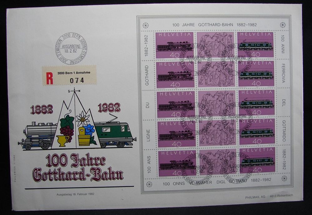 Grosser Brief mit Bogen 100 J. Gotthardbahn Lot 336 (Gebraucht) in ...