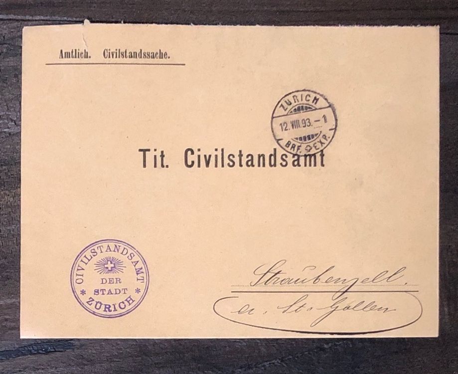 ZüRICH 12.8.1893 - Civilstandesamt vor 130 Jahren | Kaufen auf Ricardo