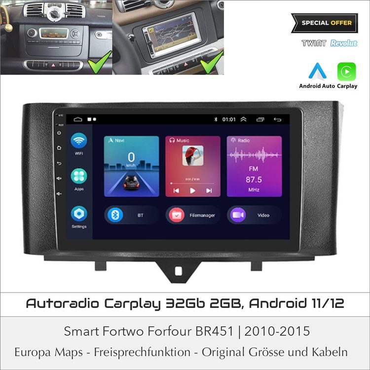 Smart Fortwo Forfour Autoradio Carplay 32GB Android 13 BR451 (Neu und originalverpackt) in ...