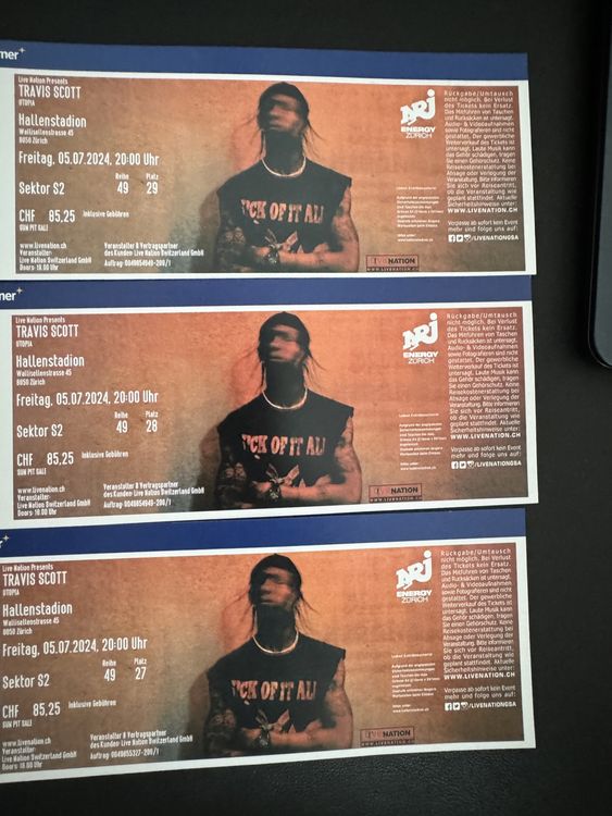 Travis Scott Utopia, Hallenstadion 5.7.24, 3x Sitzplätze S2 | Acheter sur Ricardo