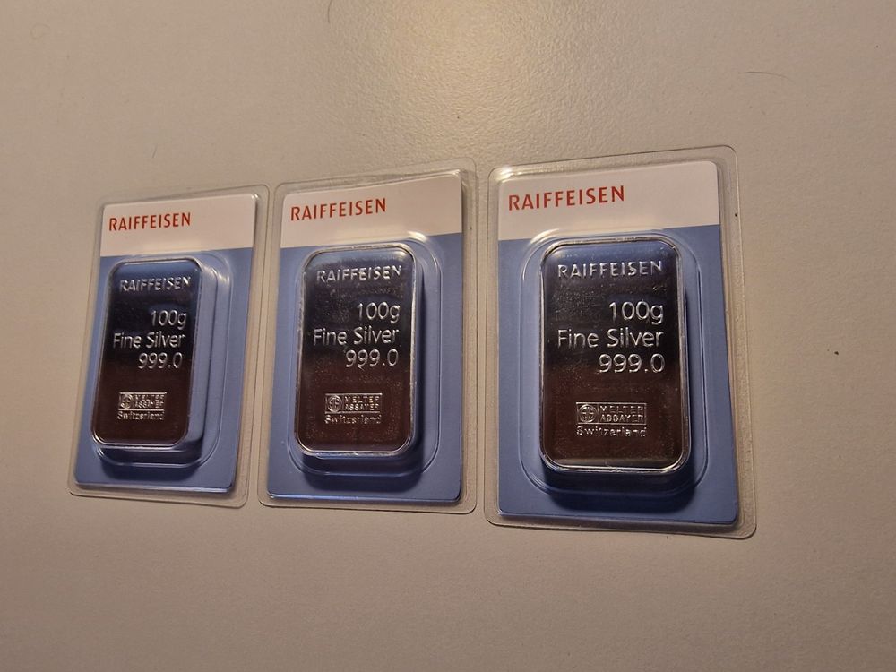3 x 100g Silberbarren 999 Raiffeisenbank | Kaufen auf Ricardo