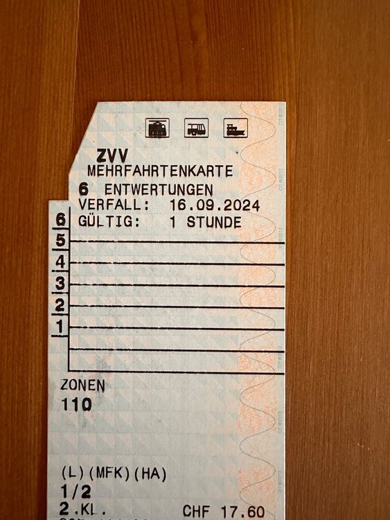 ZVV Mehrfahrtenkarte / Zone 110 / Halbtax | Kaufen auf Ricardo