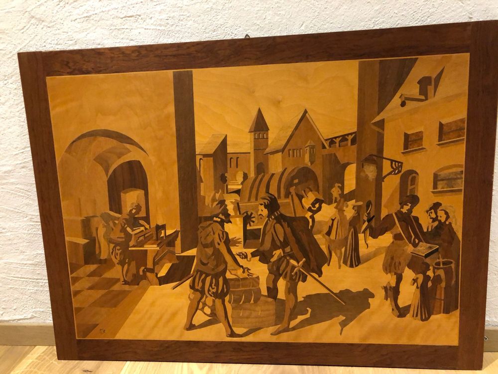 Intarsien Bild "auf dem Markt", von Hand gefertigt (Gebraucht) in ...