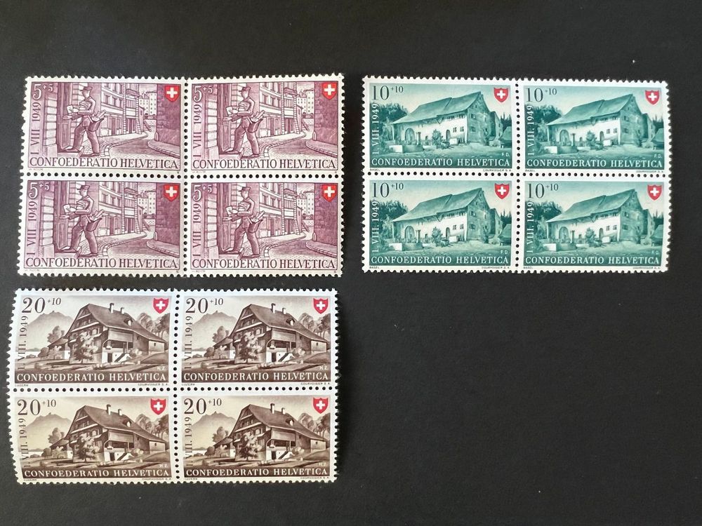 3 blocs de 4 neufs** Pro Patria 1949 selon photo (Gebraucht) in Charmey (Gruyère) für CHF 1.5 ...