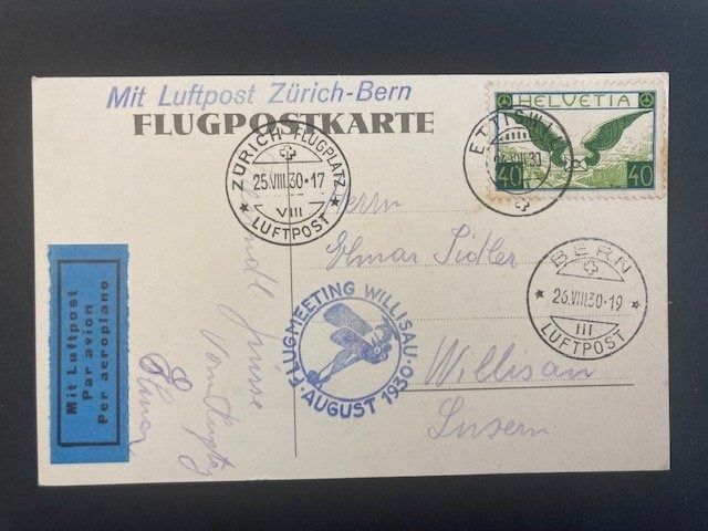Flugmeeting Willisau 1930, Flugpost Zürich - Bern, Luftpost (Gebraucht) in Luzern für CHF 7 ...