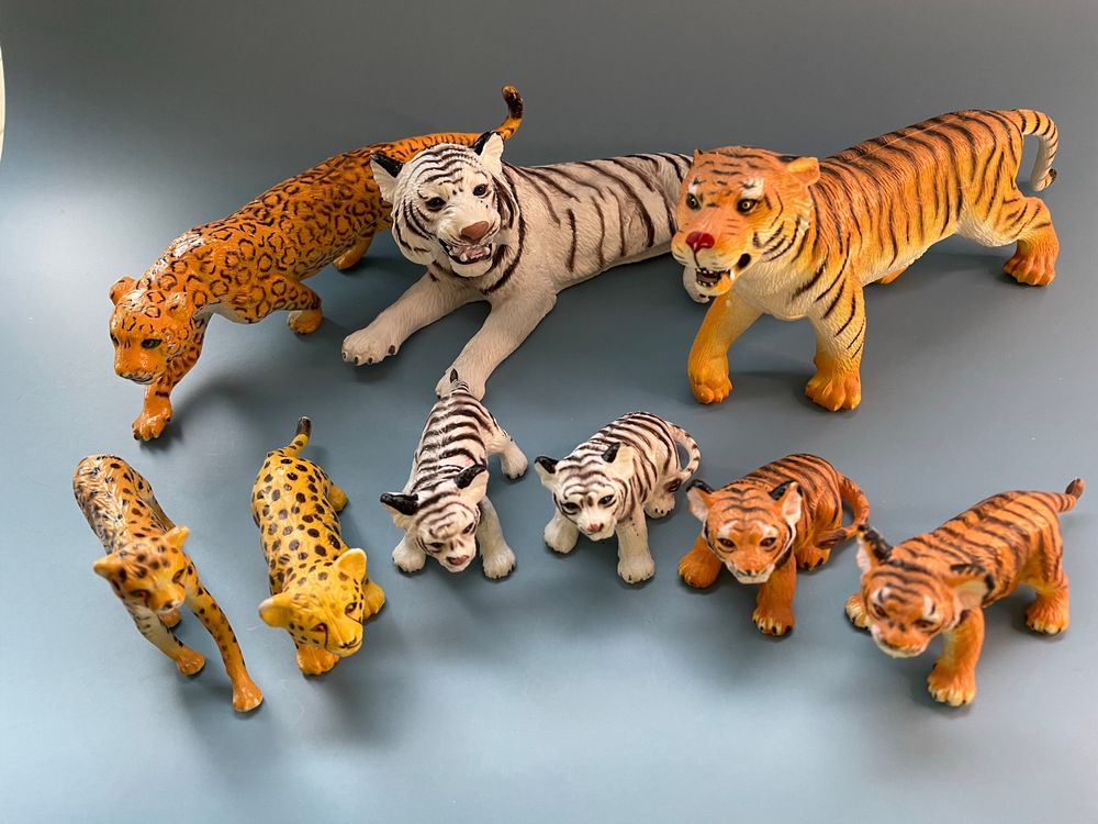 9x Tier Figur Zoo Safari Wildkatze Tiger Gepard Marke AAA (Gebraucht ...