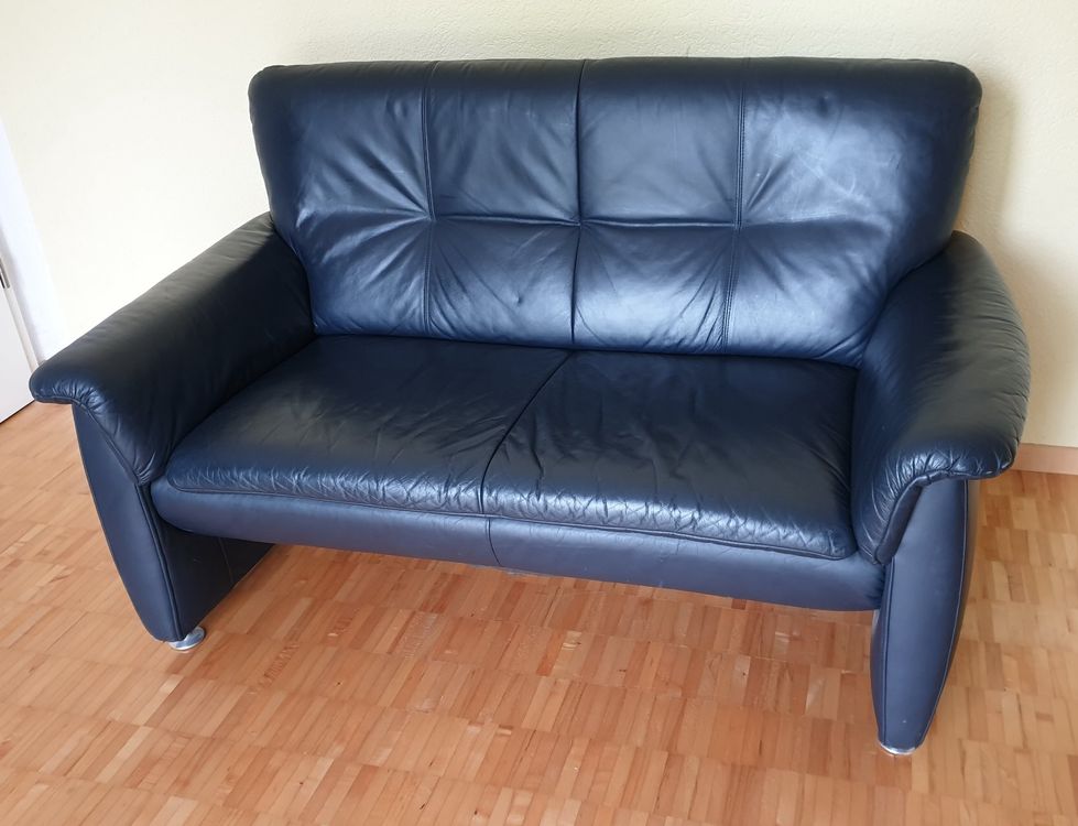 2er Echtledersofa dunkelblau | Kaufen auf Ricardo