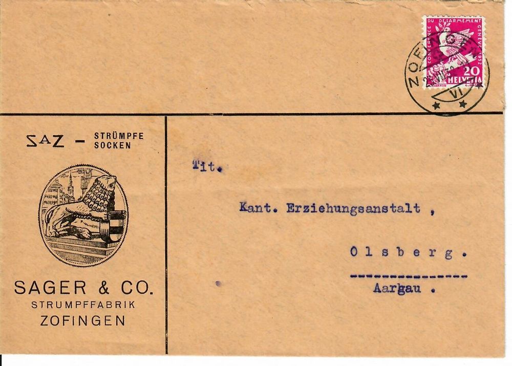 Brief, Sager & Co. Strumpffabrik Zofingen 1932 (Gebraucht) in Hochdorf ...