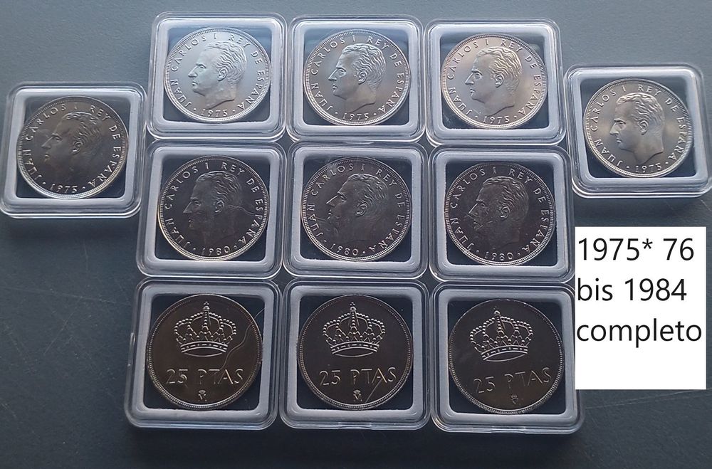 SPANIEN - 25 PESETAS 1975*80 bis 1984, KOMPLETT IN KAPSEL (Neu (gemäss Beschreibung)) in Tobel ...