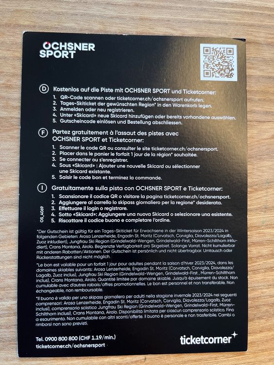 Ticketcorner Skicard inkl. Gutschein für ein Tagesticket (Gebraucht) in ...