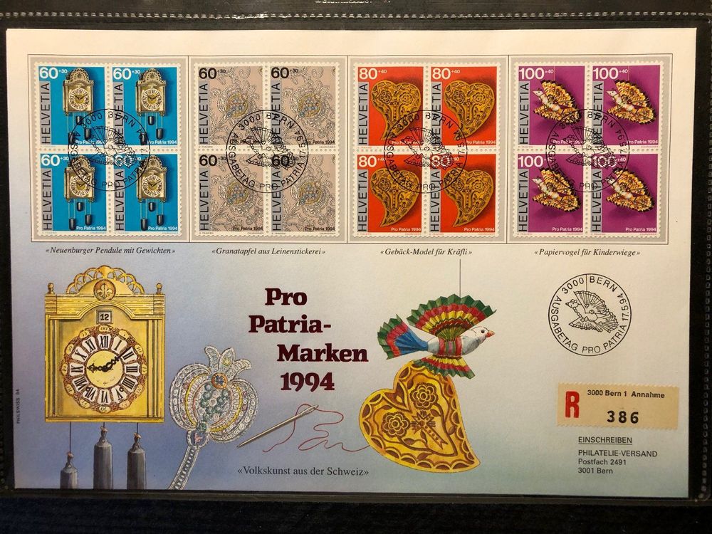FDC Grossbrief Pro Patria Volkskunst aus der Schweiz 1994 ET | Kaufen auf Ricardo