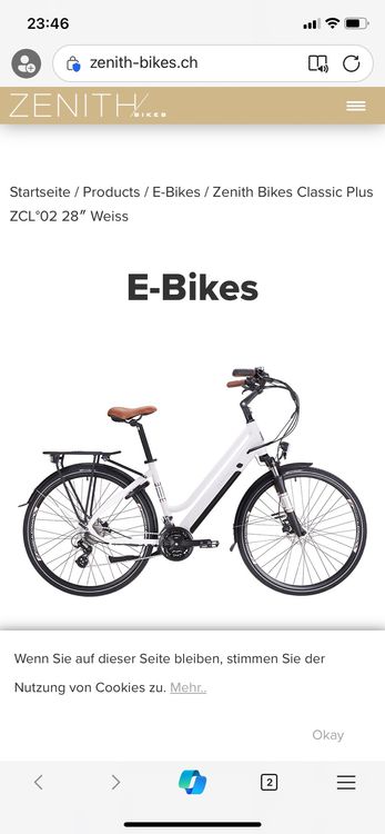 Zenith Classic Plus ZCL°02 28 E-Bike, weiss (Gebraucht) in Grenchen für ...