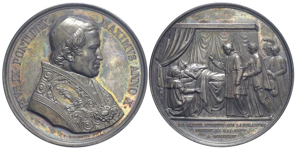 b- Pius IX. (1846-1878), Silbermedaille A. X (1855) (Gebraucht) in ...