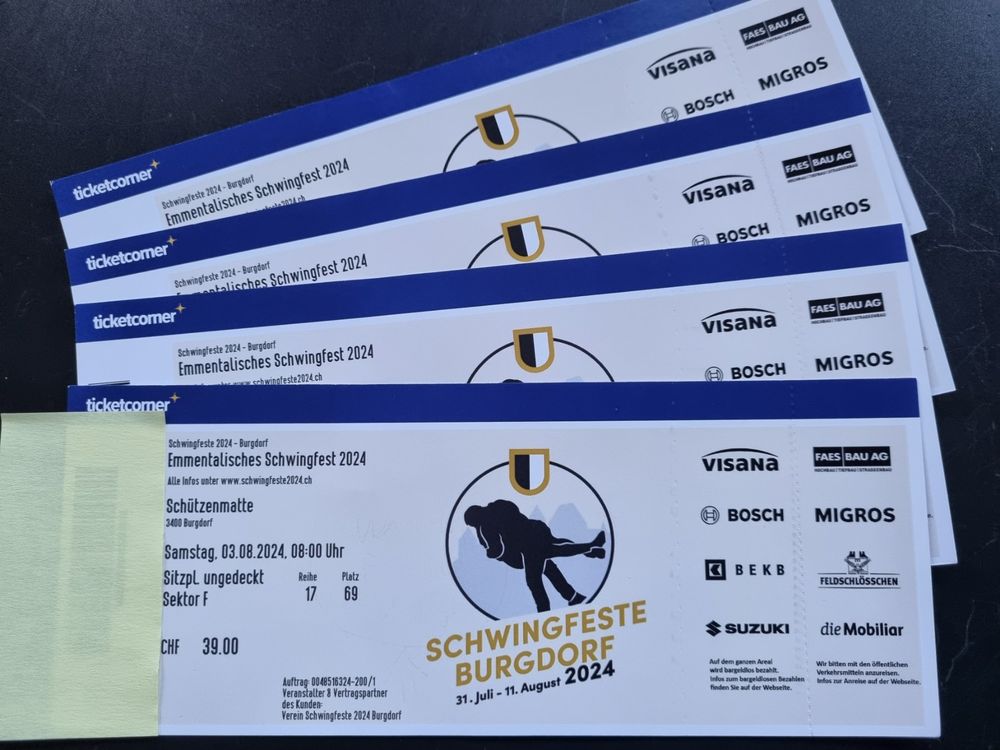 4 Ticket für Emmentalisches Schwingfest 2024 (Neu (gemäss Beschreibung)) in Maienfeld für CHF ...