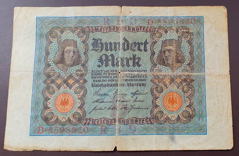 Reichsbanknote Hundert Mark 1920 & Zwei Millionen Mark 1923 | Kaufen ...