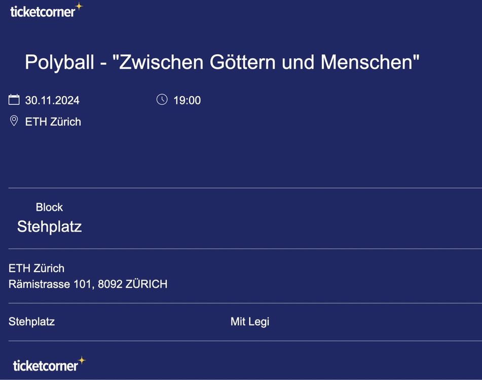 Polyball Ticket mit Legi, „Zwischen Göttern und Menschen“ (Neu und originalverpackt) in ...