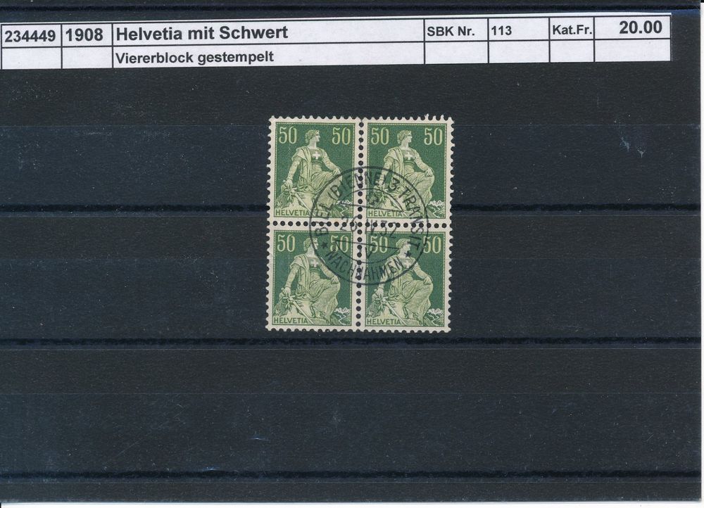1908 Helvetia mit Schwert, 50 Rp. Viererblock | Kaufen auf Ricardo